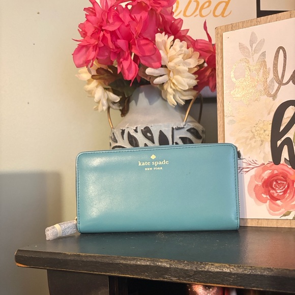 kate spade | Bags | Kate Spade Turquoise Leather Zip Wallet | Poshmark